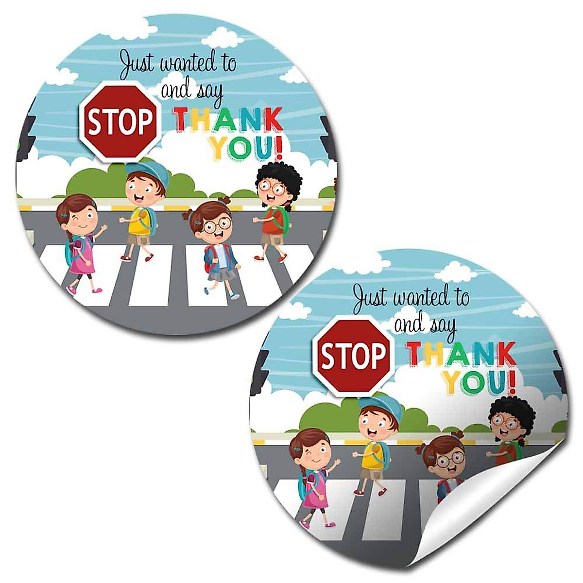 Stop to Say Thanks Traffic Themed School Crossing Guard Appreciation Thank You Sticker Labels, 40 2" Party Circle Stickers by AmandaCreation, Great for Envelope Seals & Gift Bags