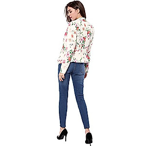 Allegra K Women's Open Front Notch Lapel Printed Business Casual Suit Blazer Jacket Medium White-Floral