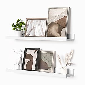 Heimlove Picture Ledge Shelf, Floating Shelves Set of 2, 24 Inches Picture Shelf for Wall with Ledge, Kids Bookshelf Wall Mounted for Living Room Bedroom Decor Books Photo Frames - White