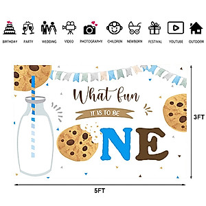 Lofaris What Fun It is to Be One 1st Birthday Party Backdrop Cookies and Milk Colorful Theme Happy Birthday Background Boys First Birthday Party Decorations Cake Table Photo Booth Props Banner 5x3ft