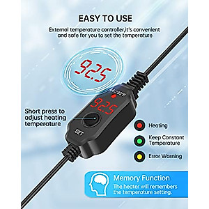 SILICAR Mini Aquarium Heater, 10W Fish Tank Heater with Built-in Thermometer, LED Display, External Temperature Controller, Submersible Turtle Tank Heater for 0.5-1 Gallon