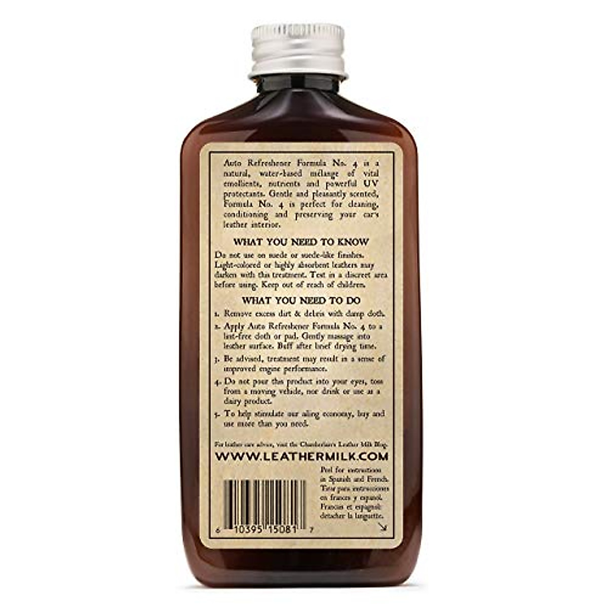 Leather Milk Auto Leather Conditioner and Cleaner with UV Protection - Auto Refreshener No. 4 - All Natural, Non-Toxic Protection for Car Interiors. Made in USA. 2 Sizes. Includes Conditioning Pad