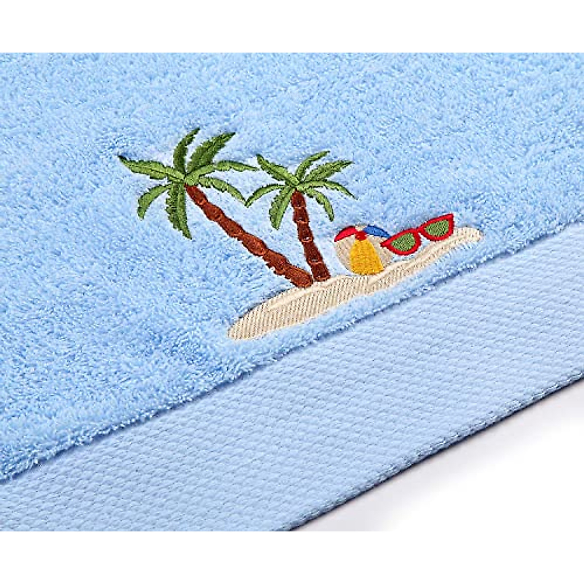 Quera 2 Pack Summer Hand Towels 100 Percent Cotton Embroidered Palm Trees Paradise Beach Decor Parrot Bathroom Decorative Dish Set for Drying, Cleaning, Cooking,, Blue, It's 5 O'CLOCK Somewhere!