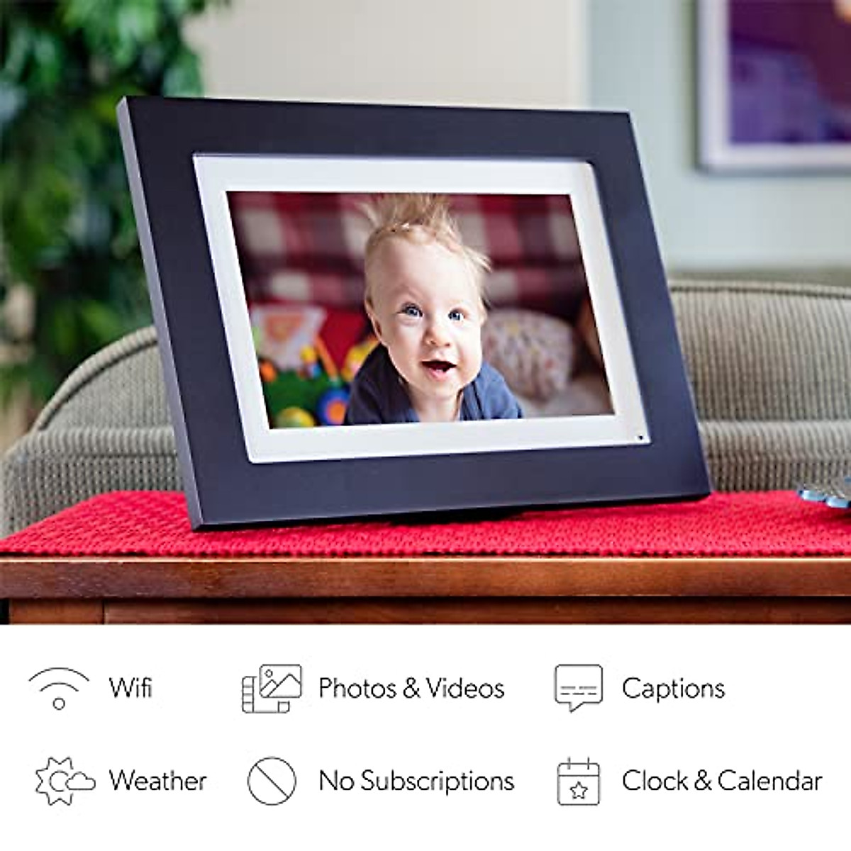 Simply Smart Home Photoshare 10” WiFi Digital Picture Frame, Send Pics from Phone to Frames, 8 GB, Holds 5,000+ Photos, HD Touchscreen, Black Wood Frame, Easy Setup, No Fees