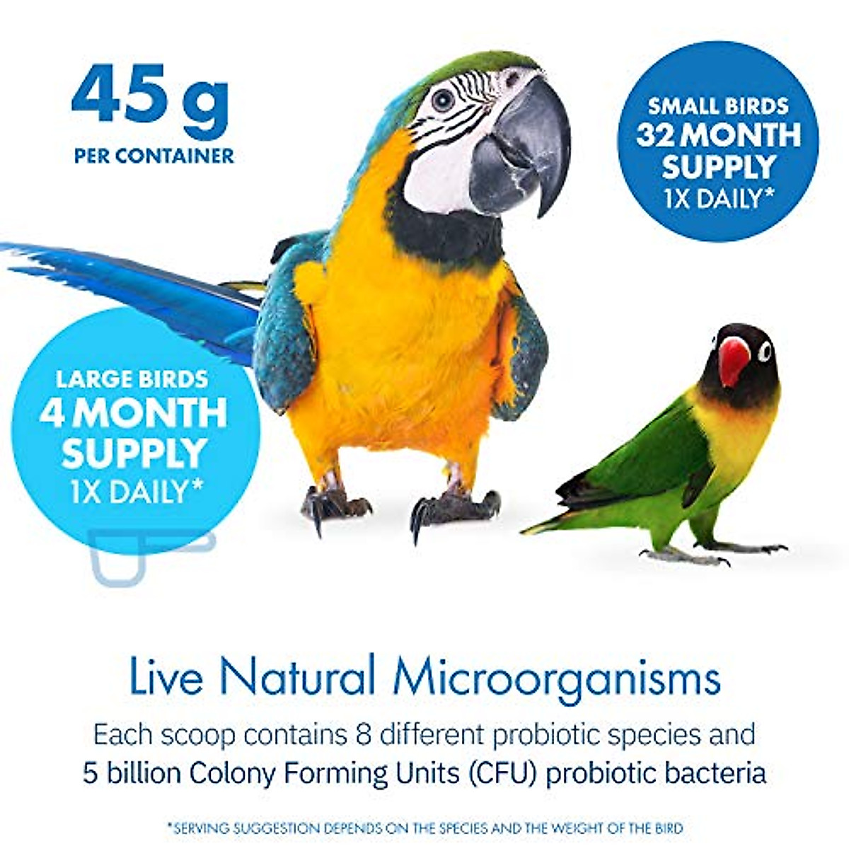 HealthyGut™ Avian Probiotics Dietary Supplement for Parrots, All-Natural Digestive System Formula (120 Servings)