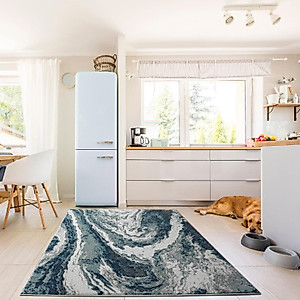 LUXE WEAVERS Abstract Wavy Marble Swirl Gray 8x10 Area Rug