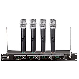 GTD Audio Wireless Microphone System with 4 Hand held mics, Long Distance up to 300 feet, Fixed Frequency, 380H
