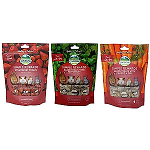 Simple Rewards Small Animal Treats 3 Flavor Variety Bundle (1) Each: Freeze Dried Strawberry, Baked Peppermint, Baked Carrot Dill, .5-2 Ounces