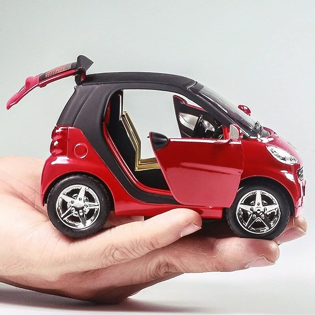 ARCADORA 1:32 Scale for Smart Fortwo Diecast Model Car Pullback Vehicle Toys Collection Toys, Kids Gift, with Sound and Light (Red)