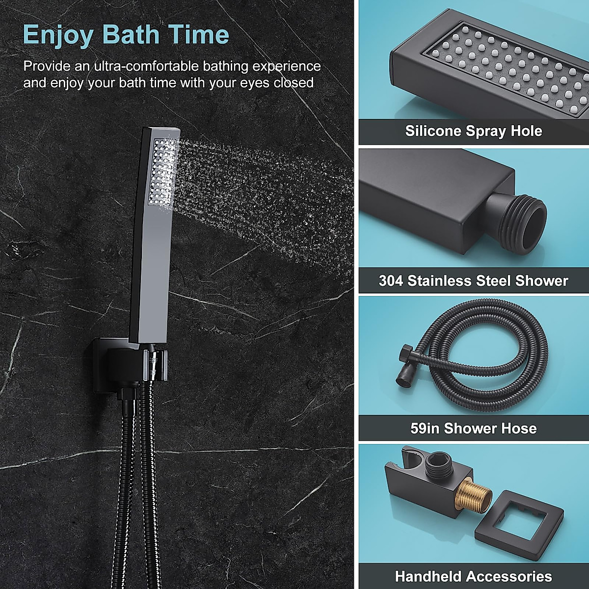RTTWYYUU Matte Black Shower Head and Handle Set 10 Inch, Rain Shower Head with 2 Hooks, Luxury Rain Shower Set Square Wall Mount for Bathroom with Rain Shower and Handheld Shower System