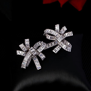 Rhinestone Bow Stud Earrings for Women, Bowknot Shape Earrings Cubic Zirconia Rhinestone Earrings