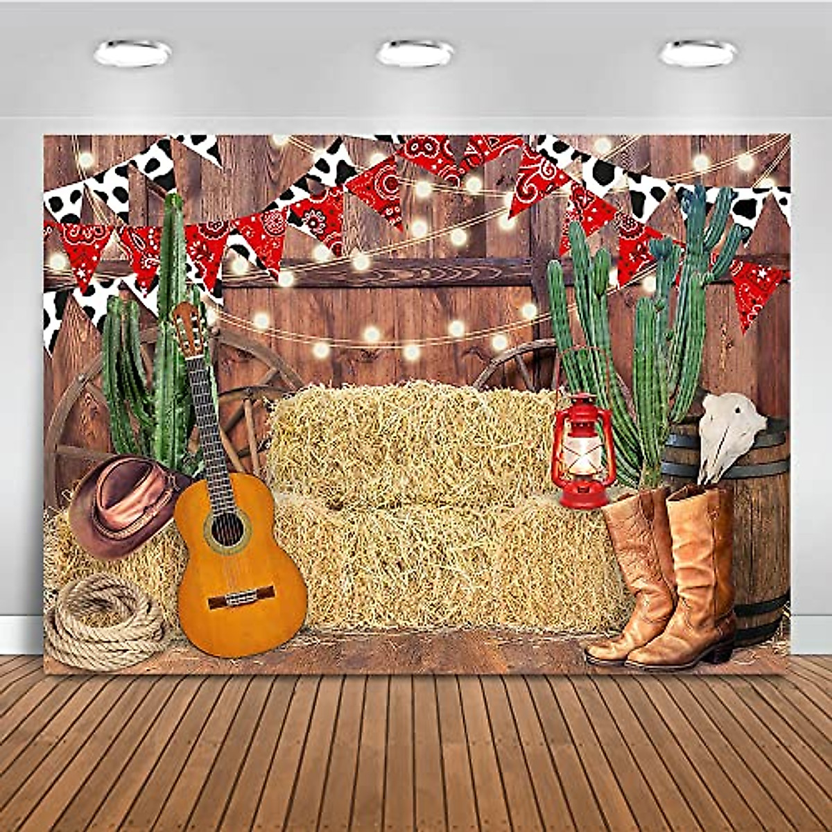 Mocsicka Western Cowboy Photography Backdrop Rustic Wooden Barn Background for Portrait Wild West Birthday Party Cake Table Decoration Banner Photo Booth Props (7x5ft)