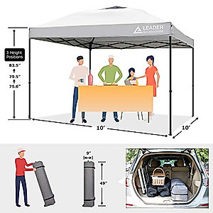 Leader Accessories Silver Pop-Up Canopy Tent 10'x10' Canopy Instant Canopy Straight Leg Shelter with Wheeled Carry Bag, with 4pcs Sandbags