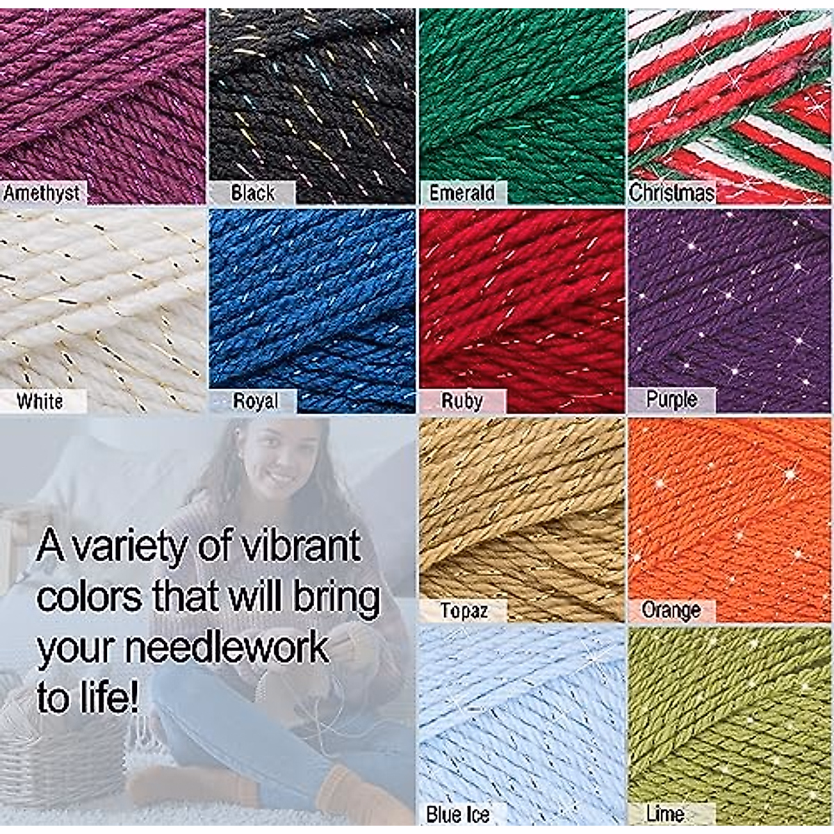 Mary Maxim Starlette Sparkle Yarn - 4 Medium Worsted Weight Yarn, 98% Acrylic, 2% Polyester Yarn for Knitting and Crocheting - 4 Ply Soft Yarn for Blankets, Clothing, Decor - 196 Yards - Emerald