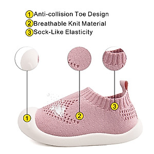 Toddler First Walking Shoes for Baby Boys Girls Slip On Soft Sole Wide Sock Sneakers Non-Slip Flexible Breathable Lightweight Mesh Outdoor Little Feet Shoe Pink 6-12 Months Size 3T