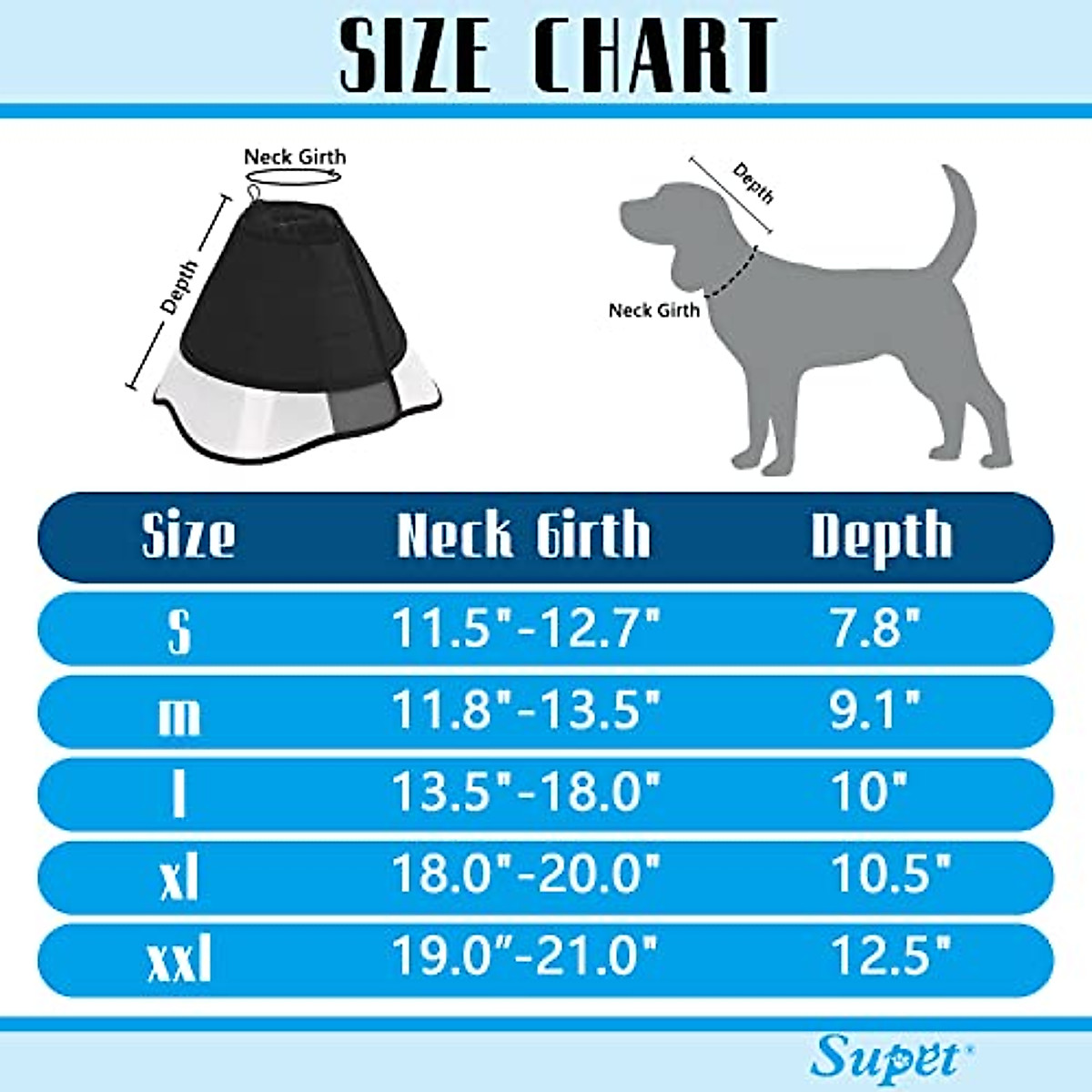 Supet Dog Cone for Dogs After Surgery, Soft Dog Cones for Large Medium Dogs, Comfortable Elizabethan Collar for Dogs to Stop Licking, Adjustable Pet Recovery Collar for Small Dogs
