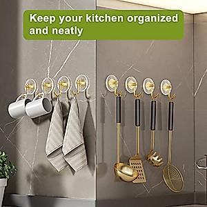 Wall Hooks for hanging heavy duty, 4 Pack Over the Door Hooks Shower Towel Hooks Coat Hooks Wall Mounted,Damage Free Adhesive Hooks,Gold Hooks for Bathroom Bedroom Kitchen Door Garage Closet - Gold