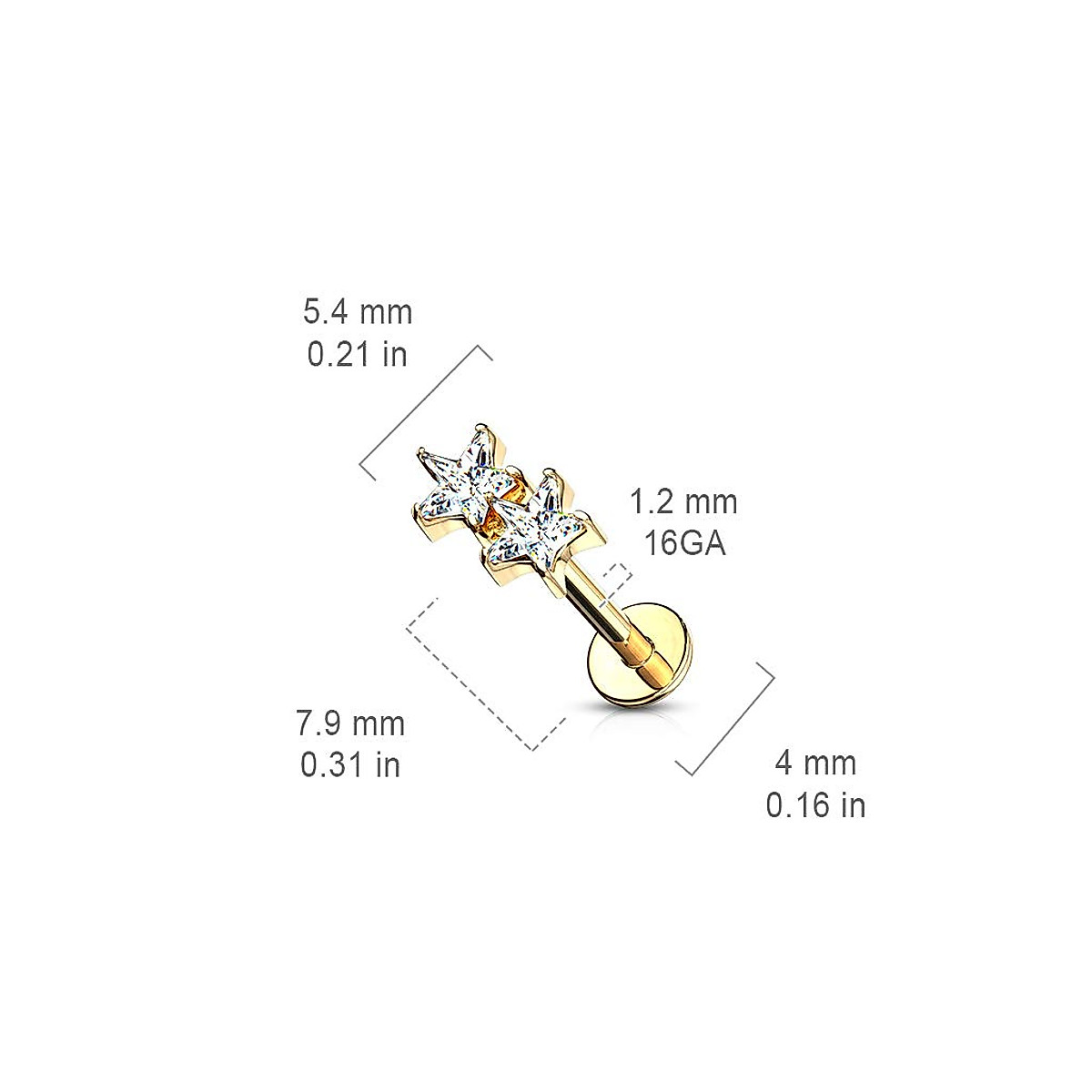 Pierced Owl 16GA Twin CZ Crystal Star Top Monroe Labret Cartilage Ear Stud (Silver Tone/Aqua)