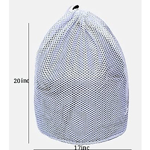 Small Commercial Mesh Laundry Bags with Handle and Drawstring for Dormitory, Travelling, College,Apartment, Camping, RV, Machine Washable, Over Door Hanging Mesh Bag,20×17inc
