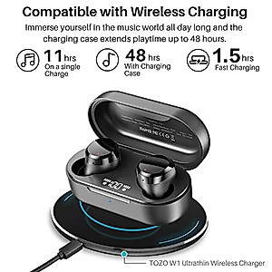 TOZO T12 2022 Wireless Earbuds Bluetooth 5.3 Headphones Black & TOZO T12 Protective Silicone Case Shockproof Soft Skin Cover Black