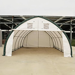 Ball & Cast Single Truss Arch Storage Shelter,Waterproof Cover Garage Canopy with Durable Truss,Hot Dip Galvanized Steel Frame Shed w/Dome Design,for Industrial,W20'xL30'xH12' 11oz PE,White+Green