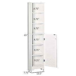 HOMCOM Tall Bathroom Storage Cabinet/Freestanding Linen Tower with 3-Tier Open Adjustable Shelf, White