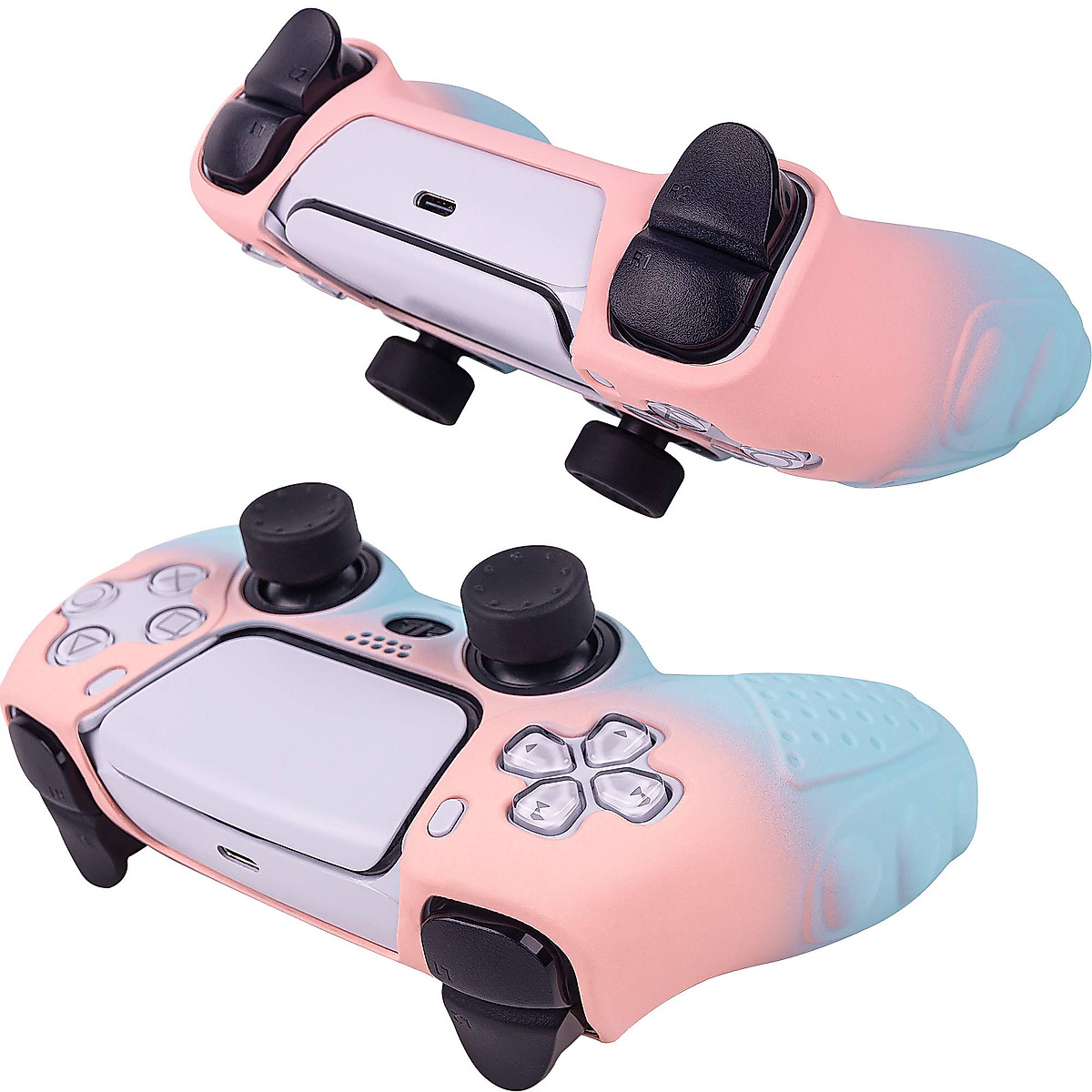 PS5 Controller Grip Cover, CHIN FAI Anti-Slip Silicone Skin Protective Cover Case for PlayStation 5 DualSense Wireless Controller with 6 Thumb Grip Caps (Gradient Color-1)