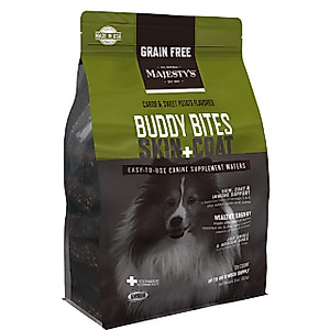 Majesty's Grain-Free Buddy Bites Skin and Coat Wafers for Small / Medium Dogs - Superior Skin, Coat, and Immune Support Supplement - Carob and Sweet Potato Flavored - 28 Count (Up To 8 Week Supply)