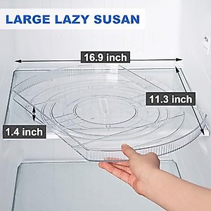 Yatmung Long Square Lazy Susan Turntable for Refrigerator - 16.5 Inch Clear Rectangular Lazy Susan Storage - Cabinet, Countertop, Pantry, Kitchen - Large Fridge Lazy Susan Organizer Rectangle
