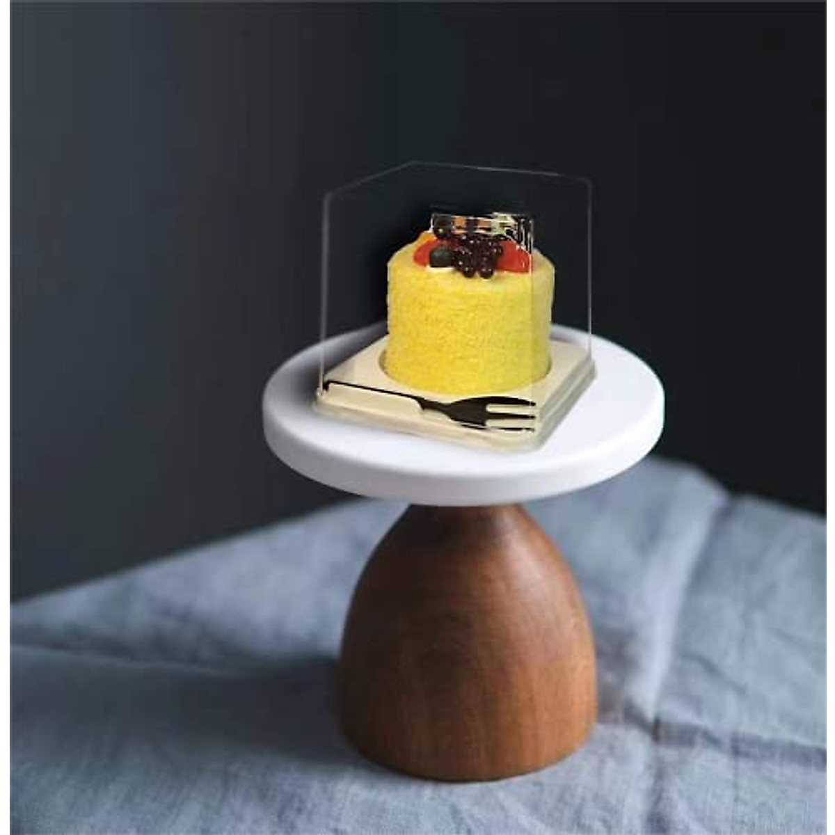 COLOSWIN 12 Pack Clear Plastic Cupcake Boxes Mini Cake Box Baking Box Disposable Round Single Cupcake Containers stand holder box with 3D Cake Mold Fork Rose-Gold Ribbon Gift Boxes for Birthday Anniversary