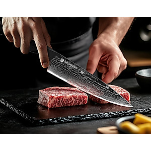 BRODARK Damascus Chef Knife 8 Inch - Ultra Sharp Kitchen Knife, Japanese Knife with Full-Tang Ergonomic Handle, Cooking Knife for Home, Restaurant (Dark Horse Series)