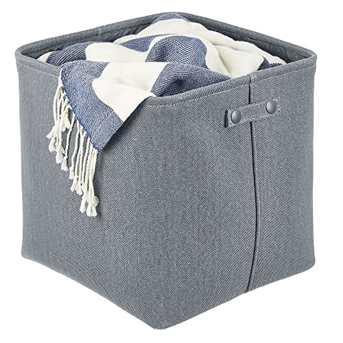 mDesign Soft Cotton Fabric Bathroom Storage Bin with Handles - Organizer for Towels, Toilet Paper Rolls - for Closets, Cabinets, Shelves - Textured Weave, 2 Pack - Charcoal Gray