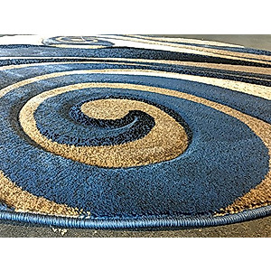 Sculpture Modern Round Area Rug Blue Beige Design 258 (5 Feet 6 Inch X 5 Feet 6 Inch)