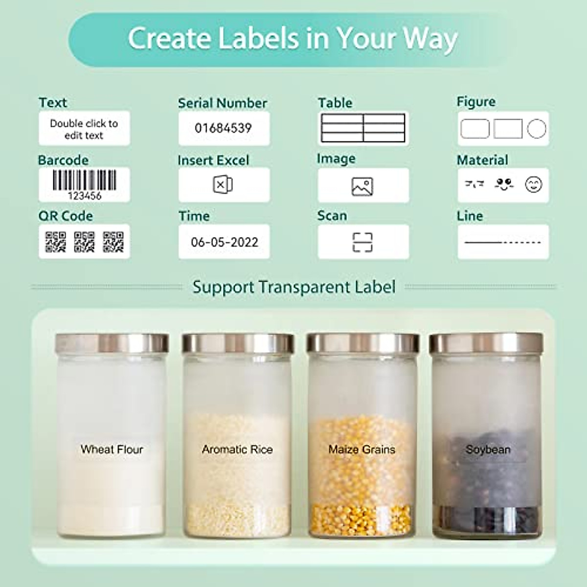 Label Maker Machine, D11 Portable Bluetooth Printer for Labeling, Home, Office, Organization, Mini Label Maker Machine with Tape, Multiple Templates Available for Phone, Handheld Labeler, Green
