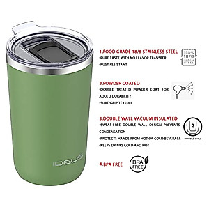 Ideus 20 oz Tumbler, Travel Coffee Mug with Splash Proof Sliding Lid, Double Wall Stainless Steel Vacuum Insulated Coffee Mug for Home and Office, Keep Beverages Hot or Cold, Avocado Green