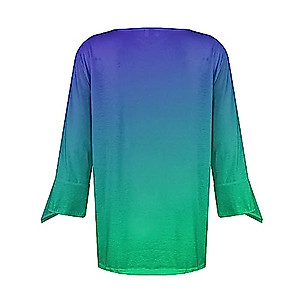 pallets for Sale Liquidation Women's Summer Blouses 3/4 Sleeve Tops for Women Trendy 2023 Cute Gradient Tunic Summer Shirts Dressy Casual Bell Sleeve V Neck Fall Blouses Green L