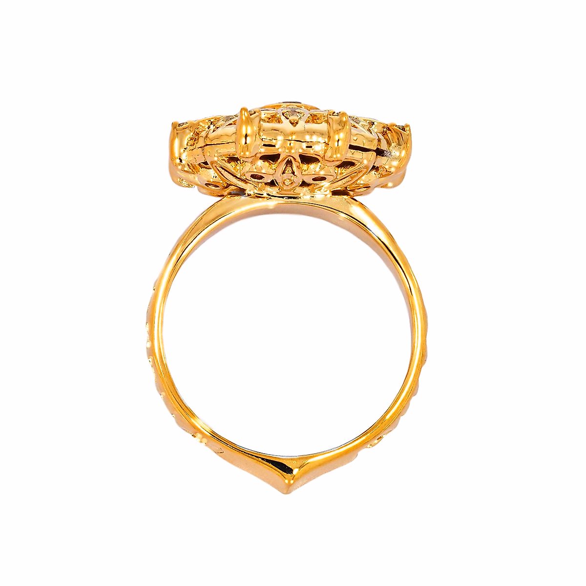 ETHNIQ Felicia Collection Statement Ring Floral Design 22K Gold Plated adorned with Yellow Sapphire Cubic Zirconia Gift Ideas for All occasions & Seasons Women's rings Size 10.25