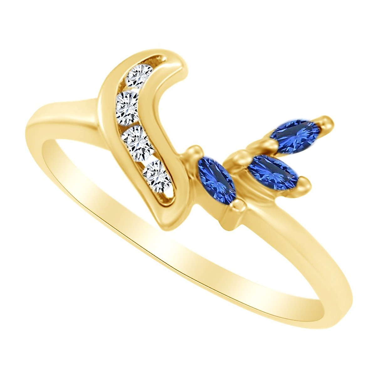 AFFY 0.07 Ct Simulated Blue Sapphire & White Natural Diamond Wrap Style Enhancer Ring in 14k Yellow Gold Ring Size - 10.5