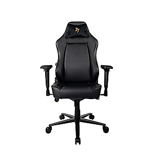 Arozzi Primo Premium PU Leather Gaming Chair Office Chair with Recliner Swivel Tilt Rocker Adjustable Height 4D Armrests Neck Pillow and Built-in Lumbar Adjustment - Black with Gold Accents