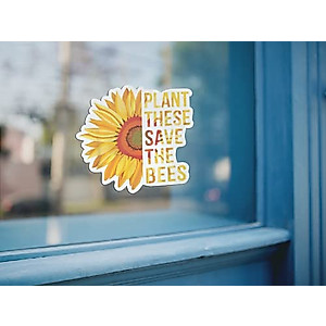 Plant These Save The Bees Honeybee 5 Inch Waterproof Sticker Décor Garden Honeycomb Bumble Dandelion Queen Honey Yard Spring Summer Butterfly Wildflower Honeybee Pollinator Indoor Outdoor Rock CS1458-2PK