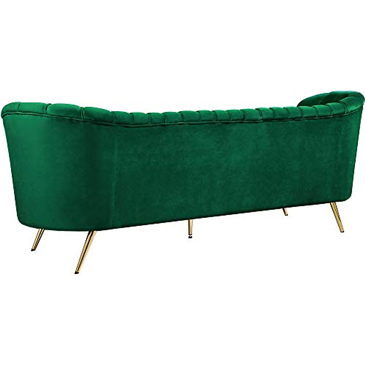 Meridian Furniture Margo Collection Modern | Contemporary Velvet Upholstered Sofa with Deep Channel Tufting and Rich Gold Stainless Steel Legs, Green, 88" W x 30" D x 33" H