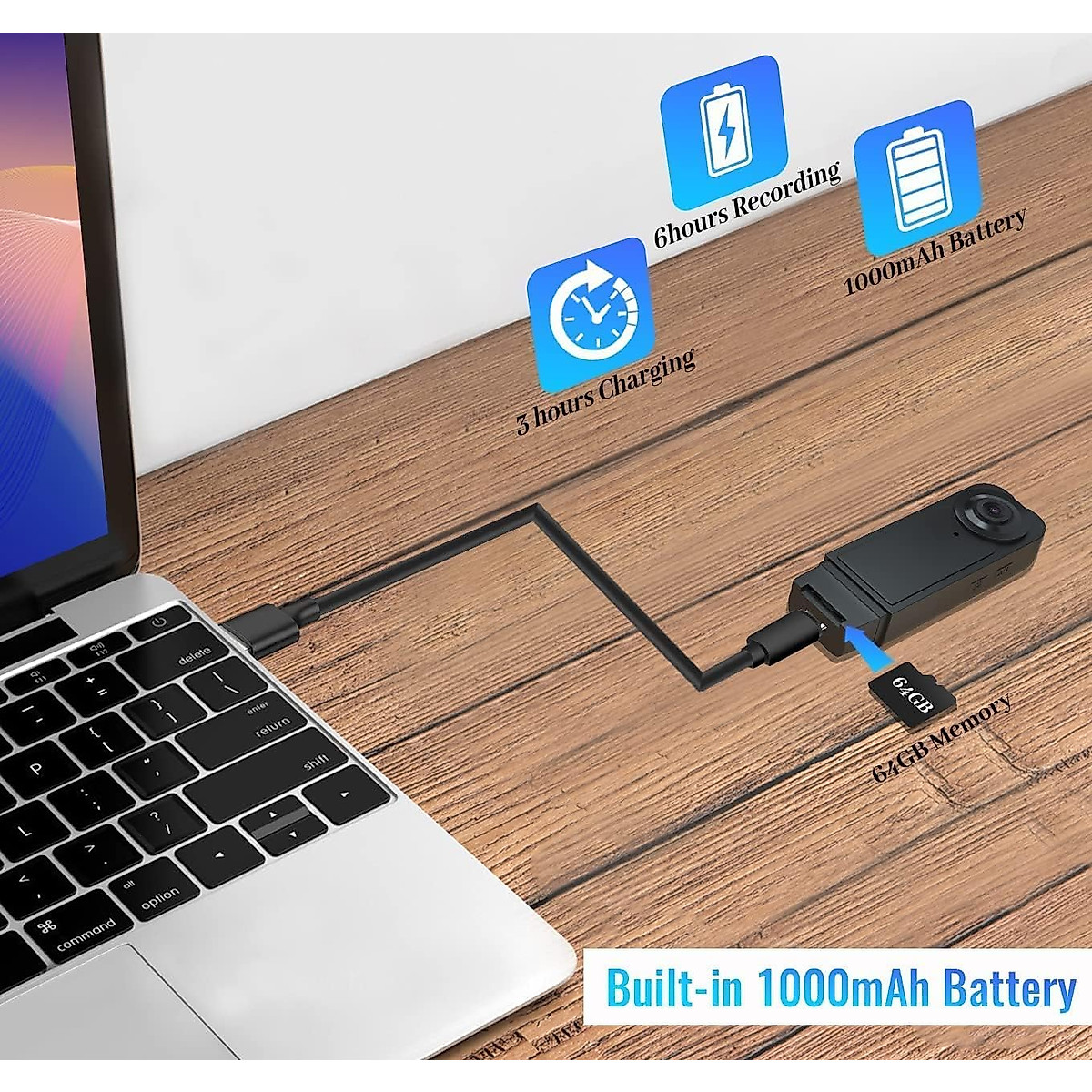 Mini Body Camera, 1080P 64G Body Worn Camera with Upgraded Clip, 1000Mah Battery, Small Personal Wearable Pocket Body Worn Cam Bike Camera for Cycling Home Office Security