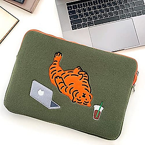 [MUZIKTIGER] 12~14-inch Laptop/Tablet Sleeve, iPad Pouch - Compatible with iPad Pro 12.9-inch, MacBook Air and MacBook Pro 13, HP/Dell/Lenovo/Asus/Acer, with 2 Double Way Zippers - Lazy Tiger