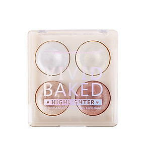MEICOLY Highlighter Makeup Palette,4 Colors Baked Powder Contour Bronzer Palette,Face White Shimmer High Glow Brighten Highlighters Makeup with Marble Makeup Brush - Vegan, Cruelty Free,01