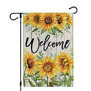 CROWNED BEAUTY Summer Garden Flag Welcome Sunflower 12x18 Inch Small Double Sided for Outside Yard Flag