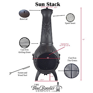 The Blue Rooster Sun Stack Chiminea Outdoor Fireplace - Wood Burning Cast Aluminum Deck or Patio Firepit