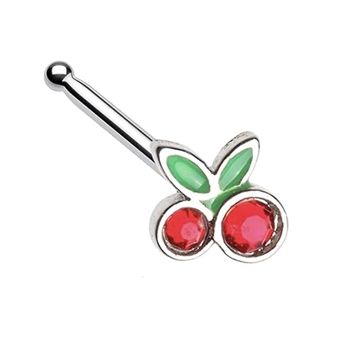 Amelia Fashion 20 Gauge Pretty Please with a Cherry Nose Stud Ring 316L Surgical Steel (Red/Silver)