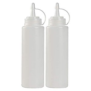 CHILDHOOD 8 oz Squeeze Squirt Condiment Bottles with Cap - Transparent Plastic - for Ketchup Salad dressing Mustard Olive Oil set of (2)
