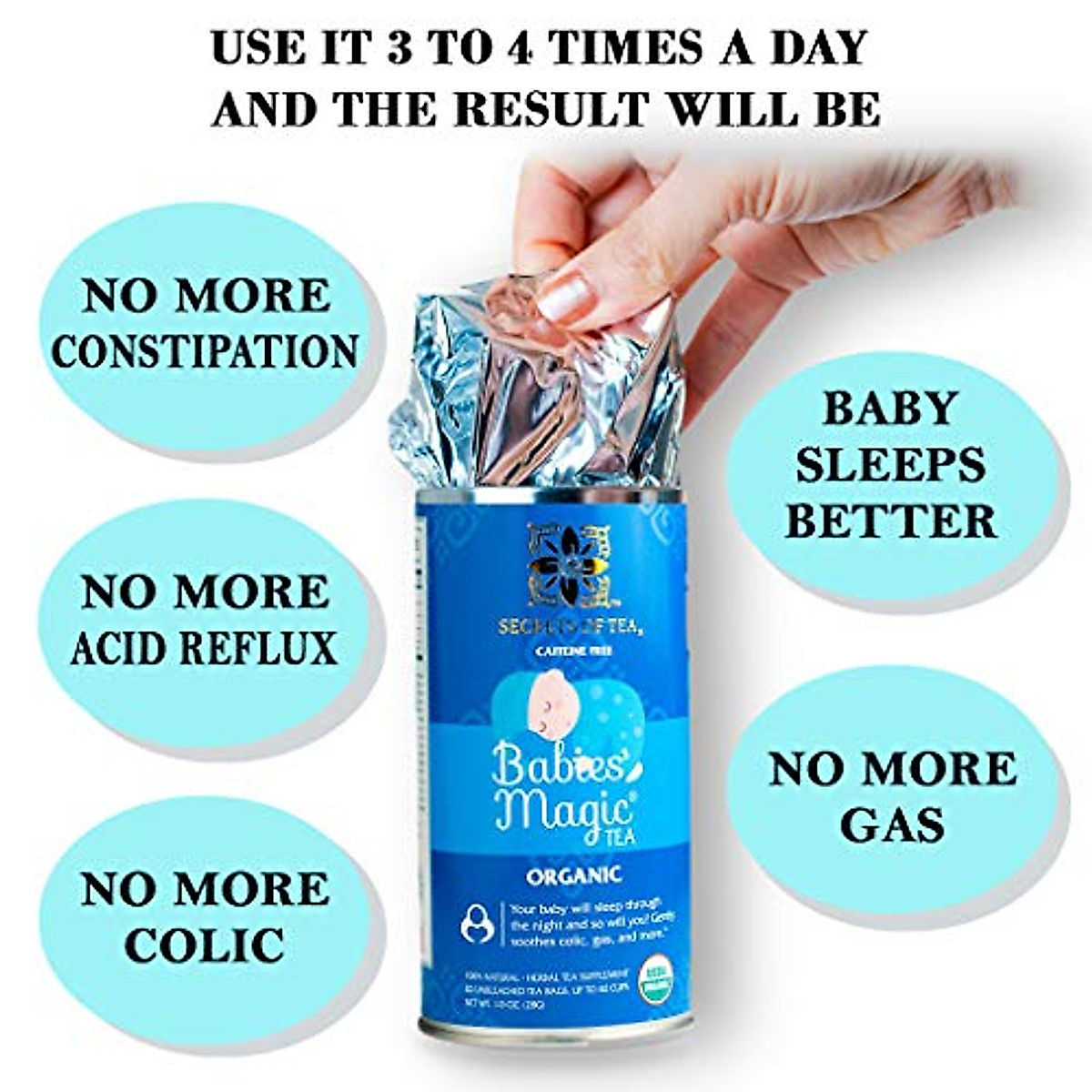 Secrets Of Tea Babies’ Magic Tea Baby Colic And Gas- USDA Organic Caffeine-Free Colic Calm Tea for Babies and Newborns - 80 Servings - 20 Count(1 Pack)