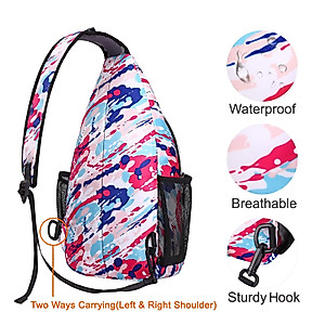MOSISO Sling Backpack,Travel Hiking Daypack Pattern Rope Crossbody Shoulder Bag, Red Abstract Graffiti